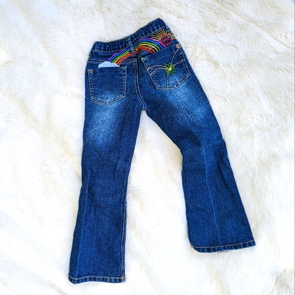 OTB | Bottoms | Otb Rainbow Sunshine Peace Embroidered Denim Boho Bootcut Jeans Girls 6 | Poshmark